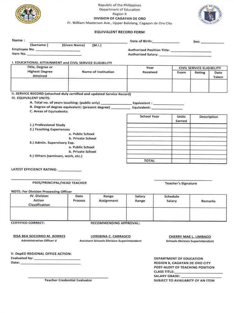 Equivalent Record Form (ERF) 2022 | PDF
