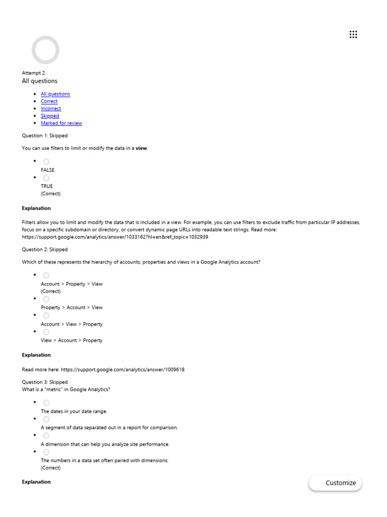 Goggle Analytics Sample Questions | PDF | Websites | Analytics