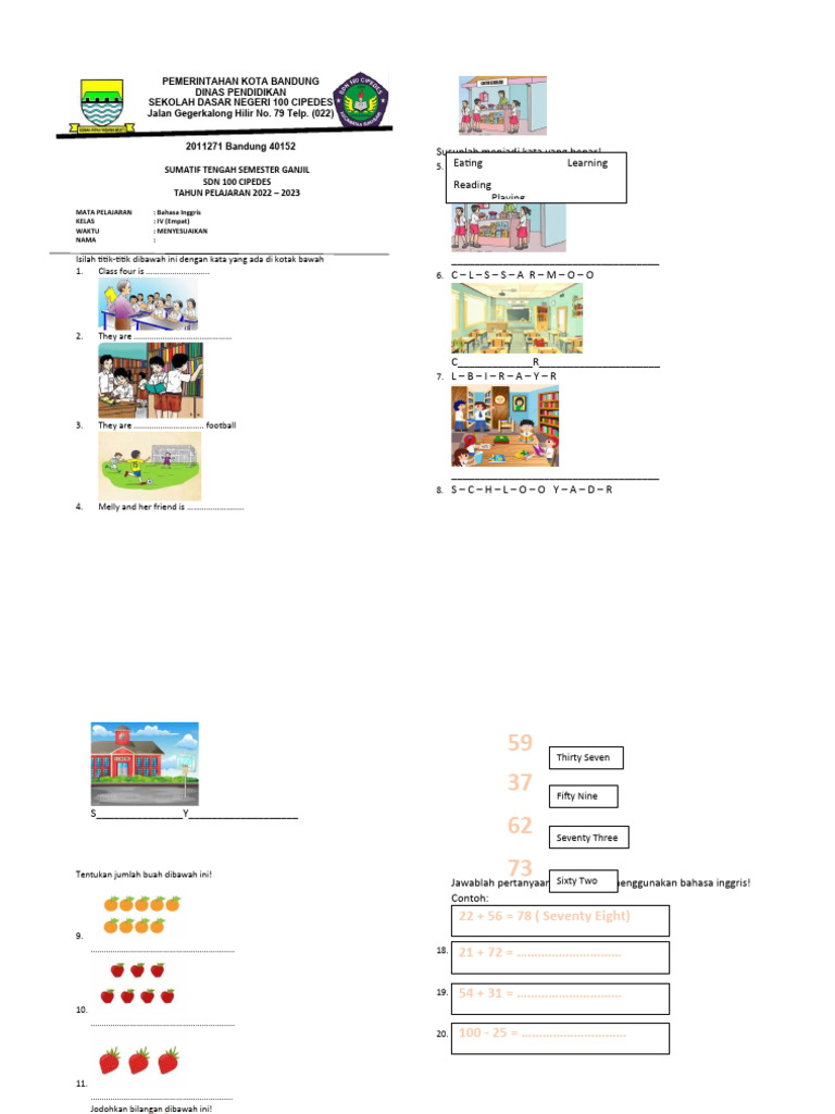 PTS Bahasa Inggris Kelas IV Kurmer | PDF