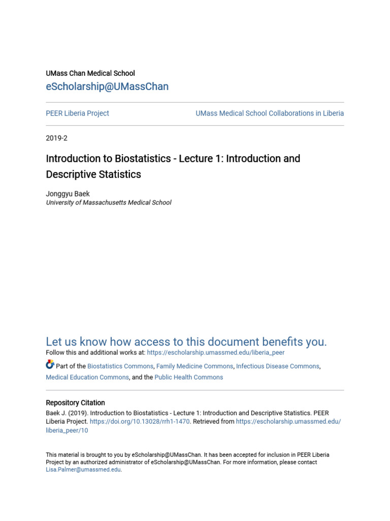 Introduction To Biostatistics Lecture 1 Introduction And Descr Pdf