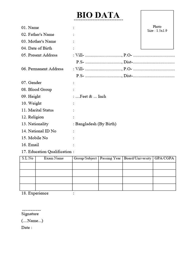 Bio Data | PDF