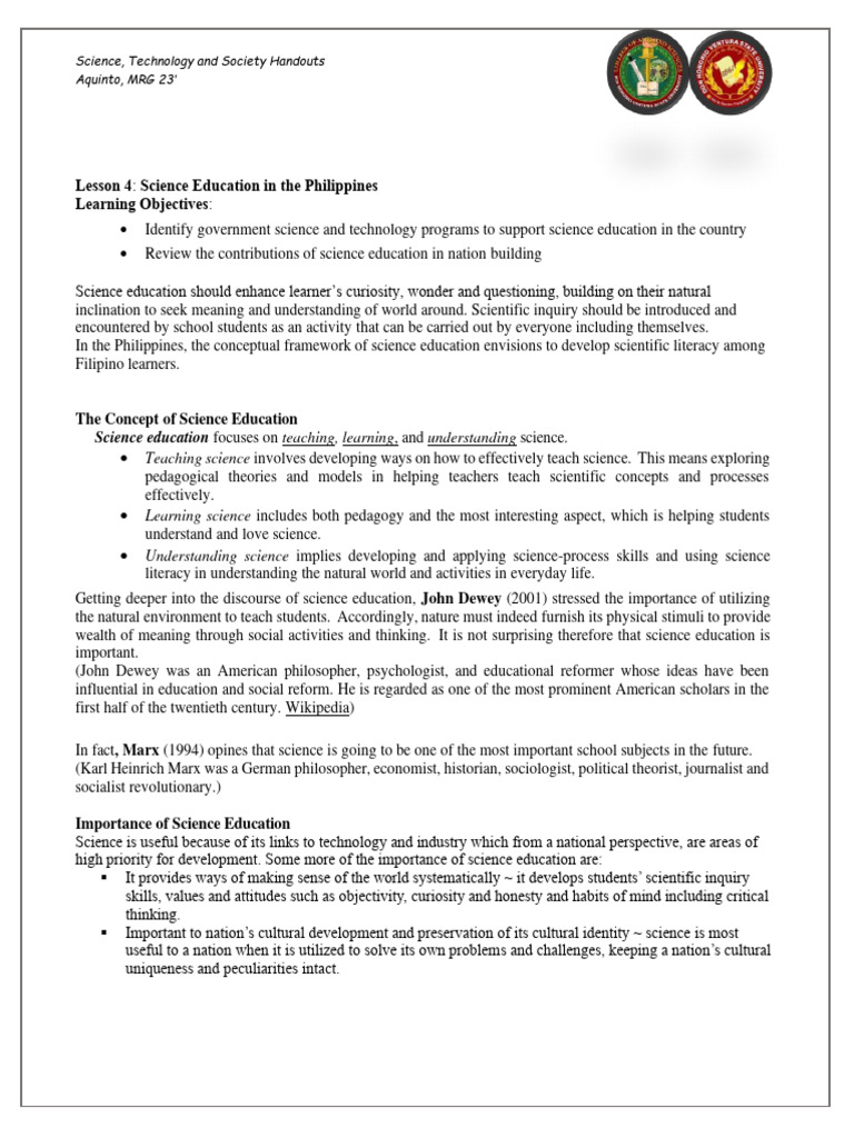 STS L4 Science Education In The Philippines PDF