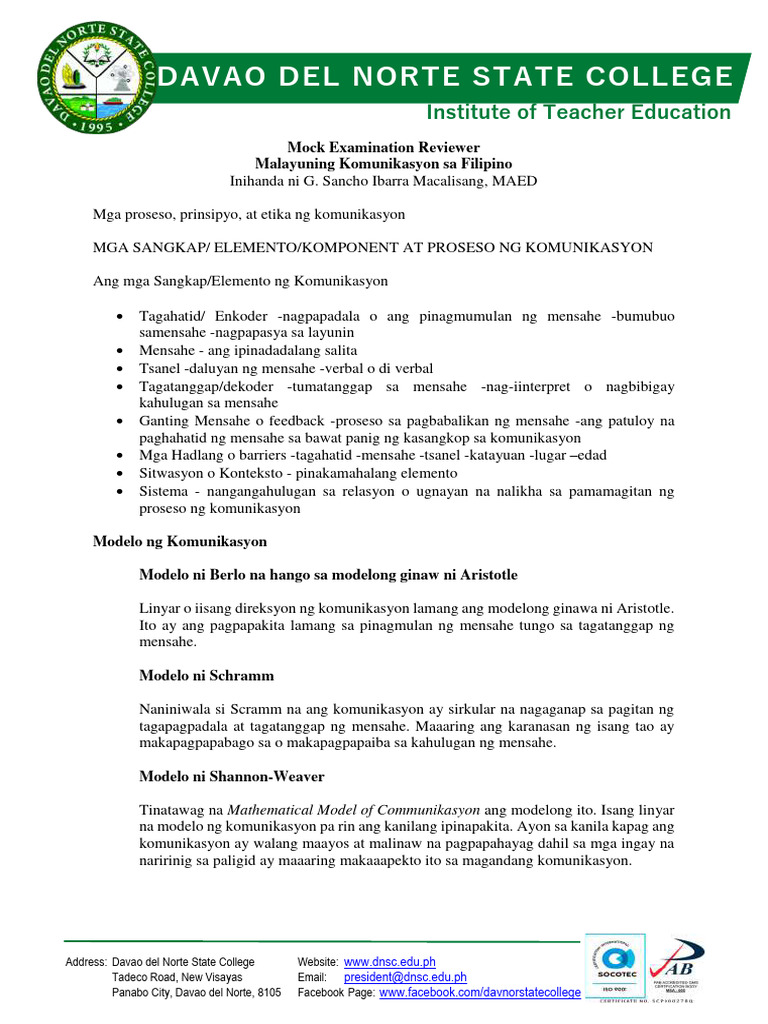 FILIPINO HANDOUT | PDF