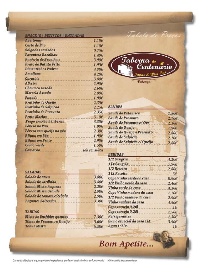 Taberna Do Centenario Menu | PDF