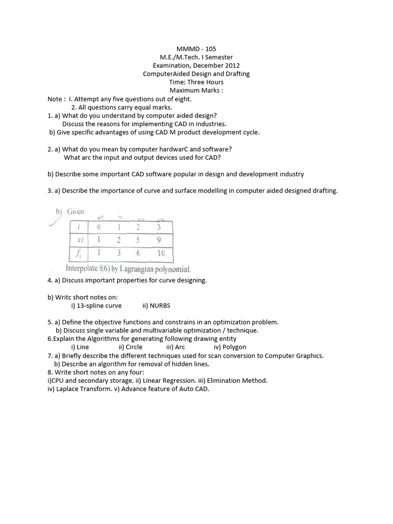 CAD and Drafting Exam Questions Guide | PDF | Computers