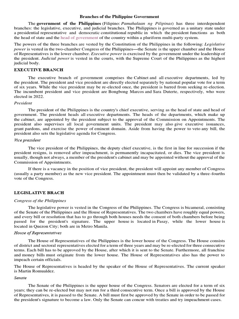 Overview of Philippine Government Branches | PDF | Law