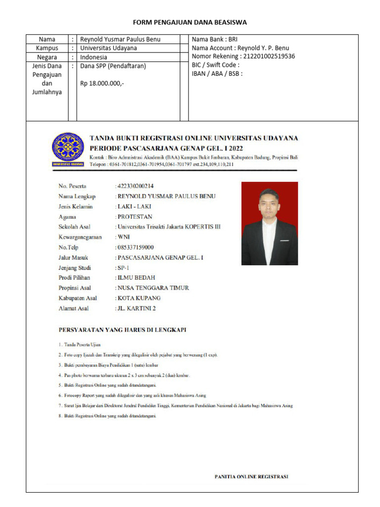 Dana SPP (Pendaftaran) - Reynold Yusmar Paulus Benu | PDF