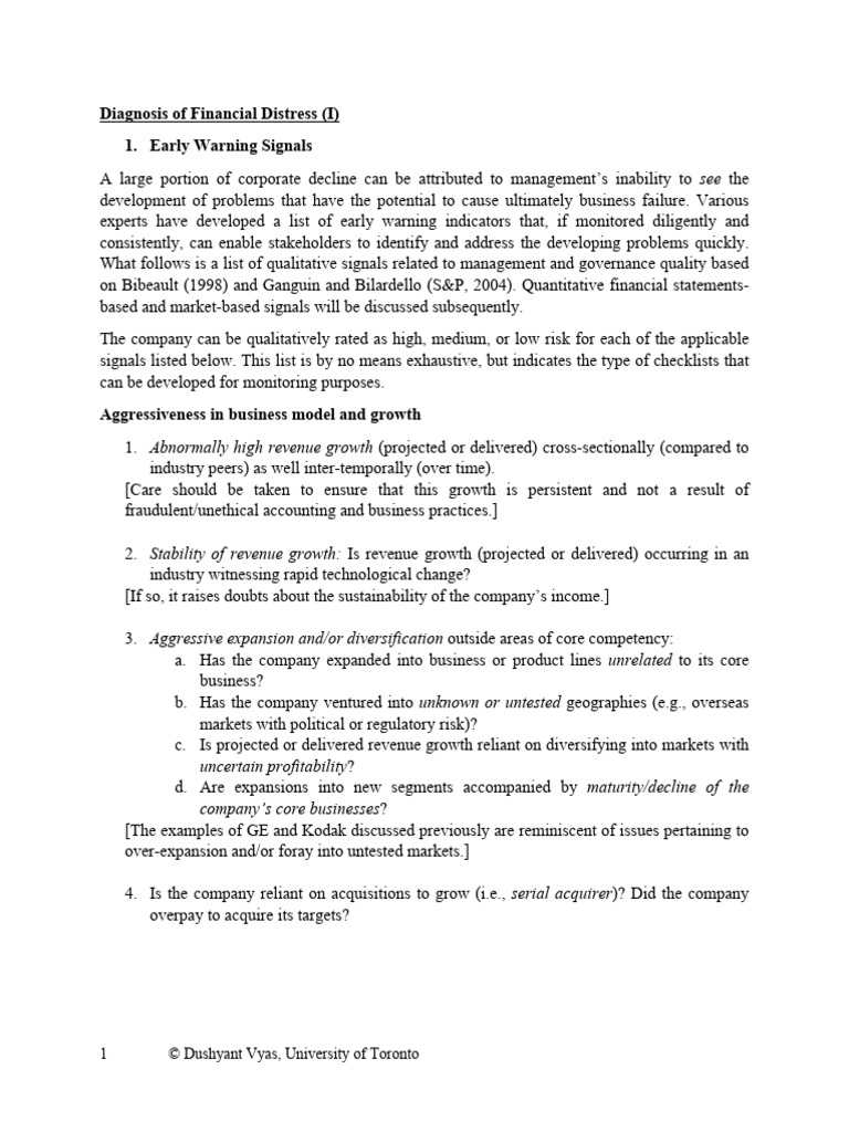 Financial Distress Diagnosis Indicators | PDF | Return On Equity ...
