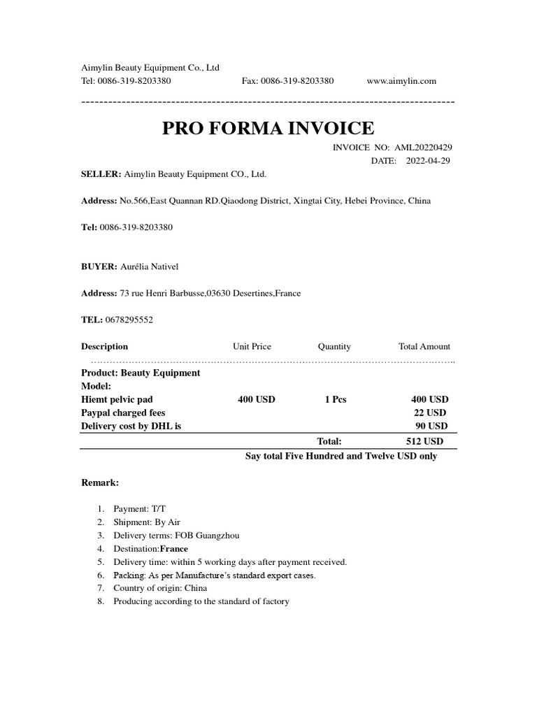 Proforma Invoice | PDF