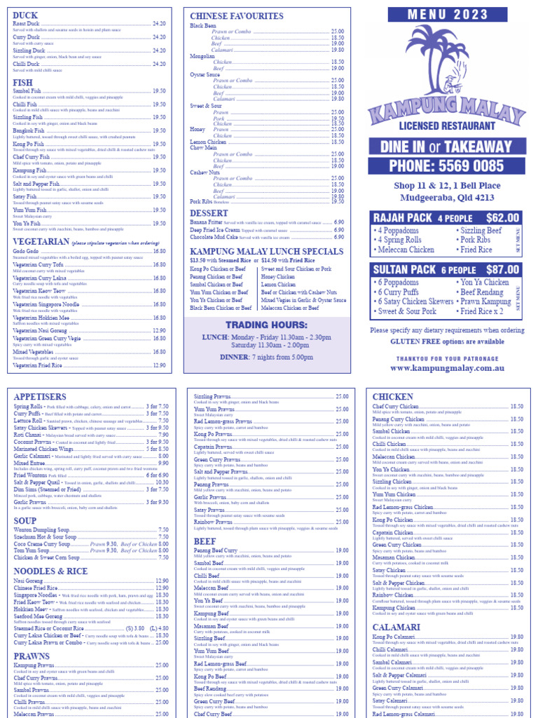 Kampung Malay Mudgeeraba Menu | PDF
