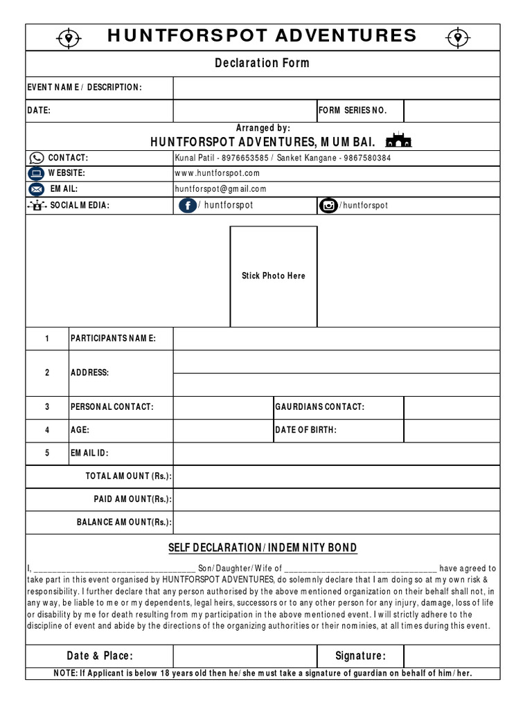 Adventure Sports Declaration Form | PDF | Cooking, Food & Wine | Wellness