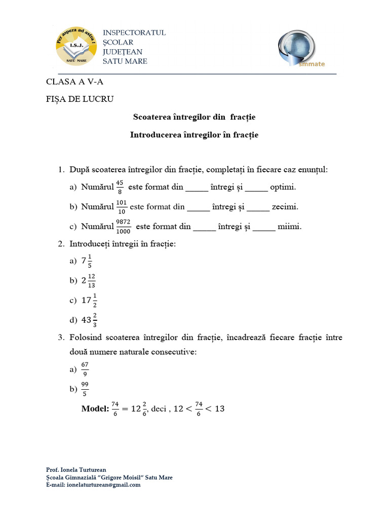 1scoaterea Introducerea Intregilor - Fisa de Lucru | PDF