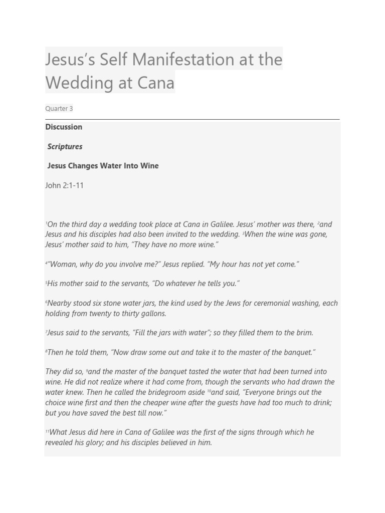 Wedding at Cana | PDF | Religious Belief And Doctrine | Abrahamic Religions