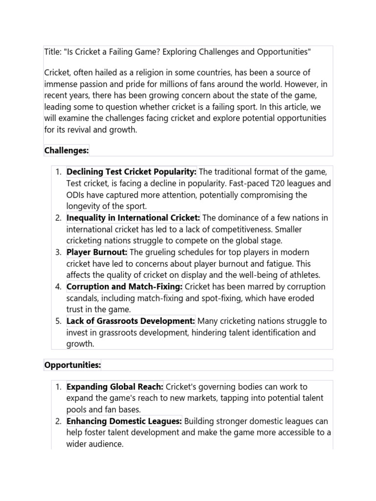 Cricket A Failing Game | PDF