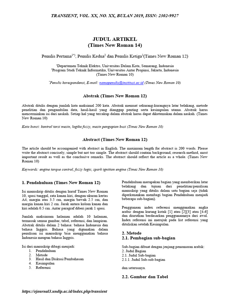 Template Jurnal Ilmiah Transient | PDF
