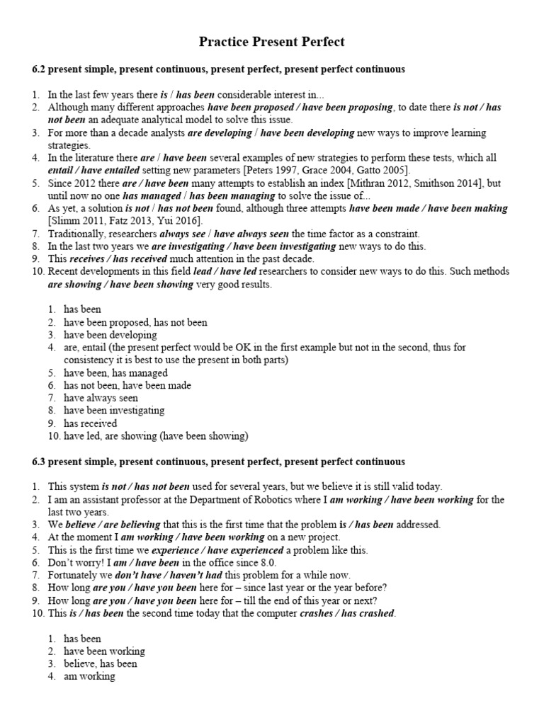 Present Perfect Tense Practice Exercises | PDF | Engineering ...