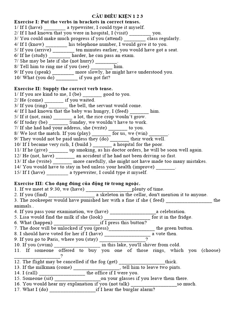 Bai Tap Ve Cau Dieu Kien Loai 1 2 3 Trong Tieng Anh | PDF