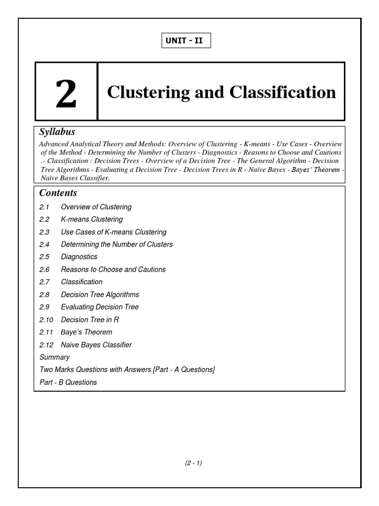 Cs8091 Big Data Analytics Unit 2 Pdf Cluster Analysis Statistical Classification 0733