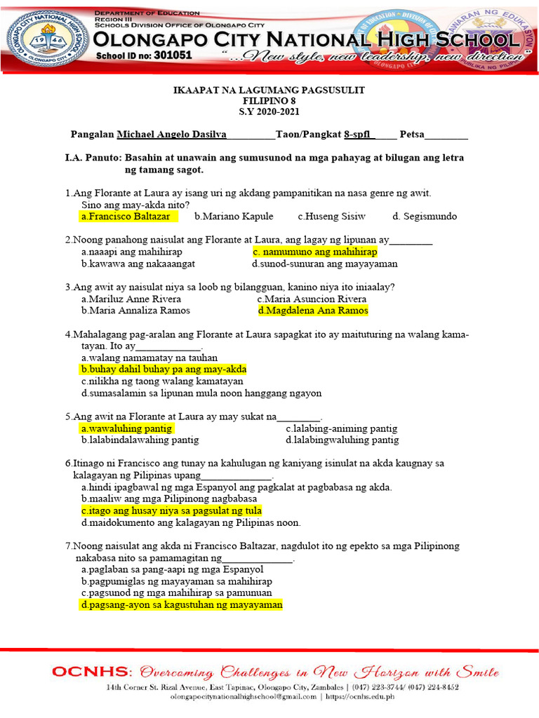 Grade 8 Summative Test | PDF