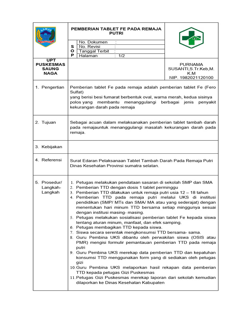 Sop-Pemberian-tablet Fe | PDF
