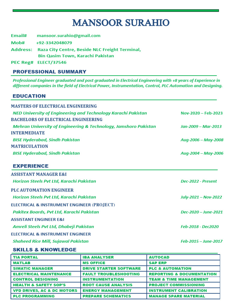 CV Mansoor E&I. | PDF