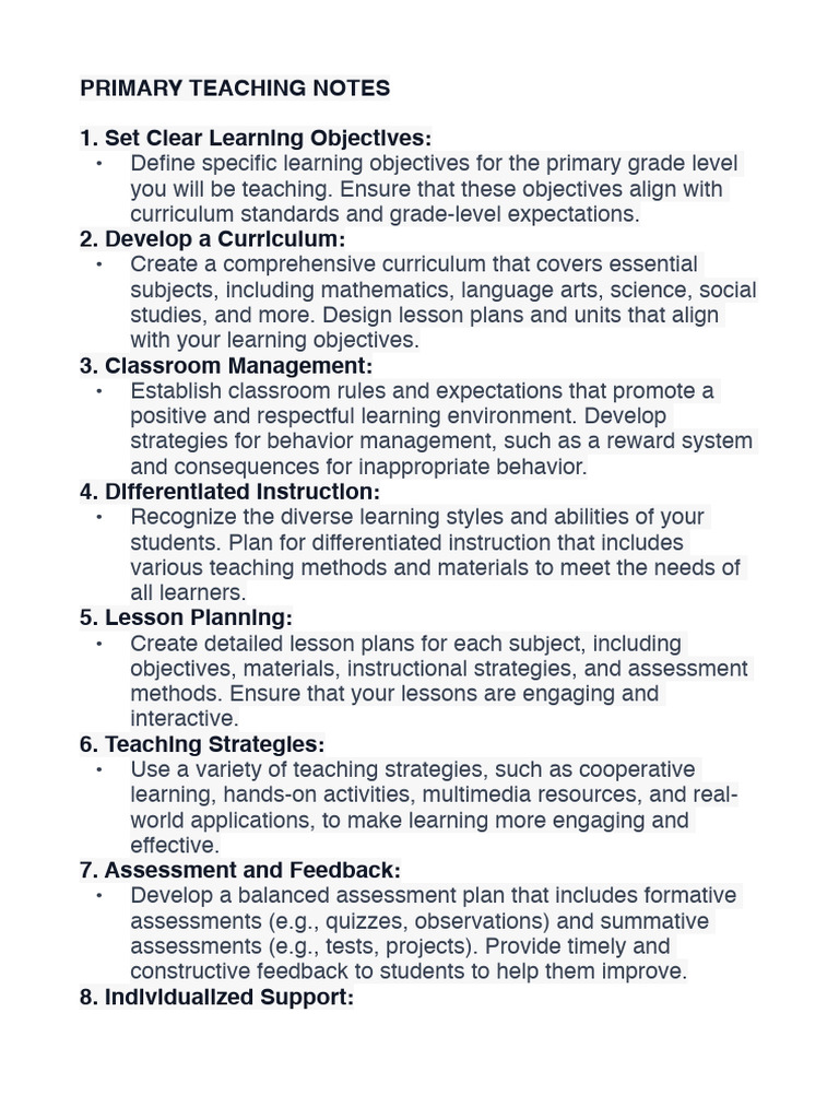 Primary Teaching Notes | PDF