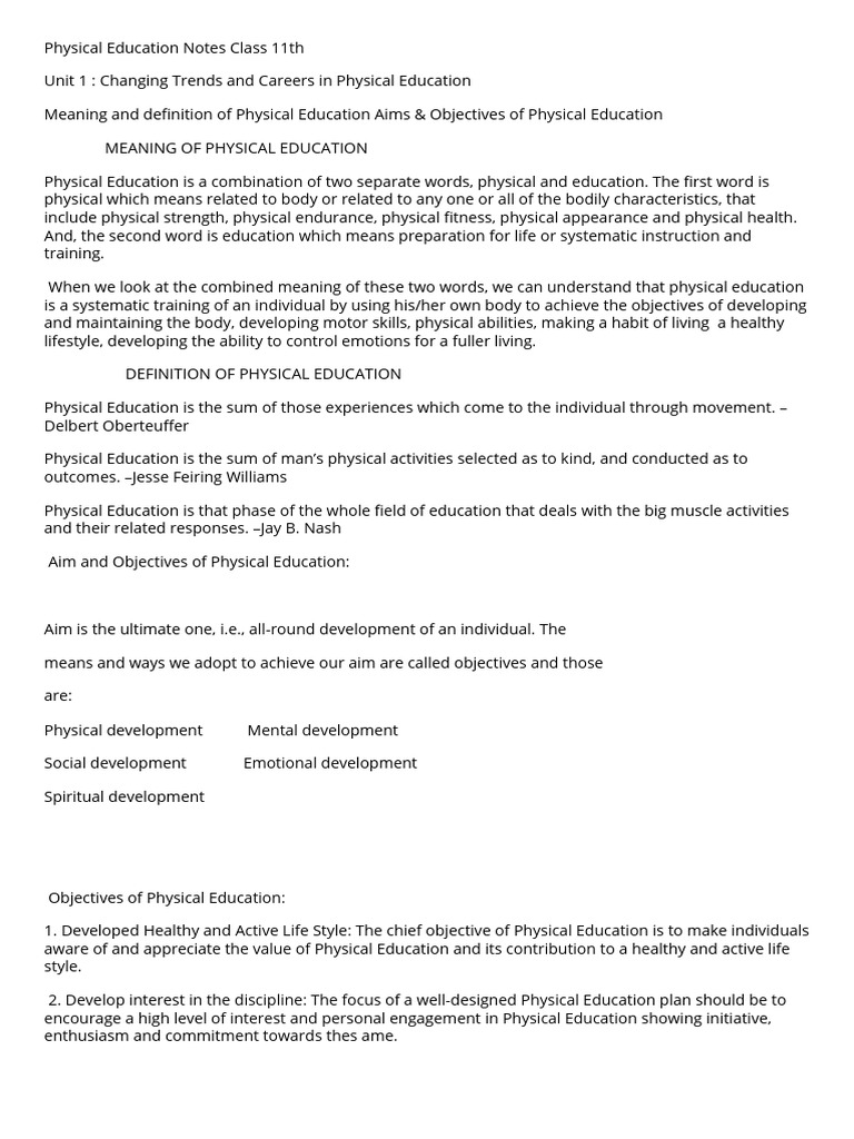 Physical Education Notes Class 11th CHAPTER 1 | PDF