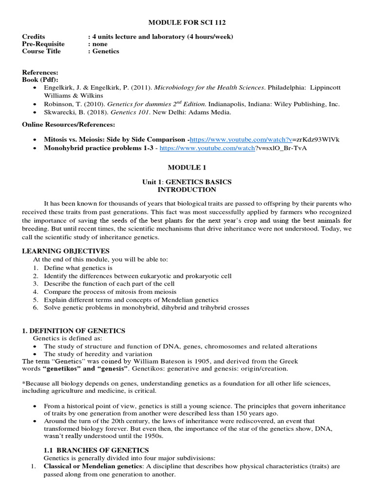 Genetics Module Overview for SCI 112 | PDF | Wellness