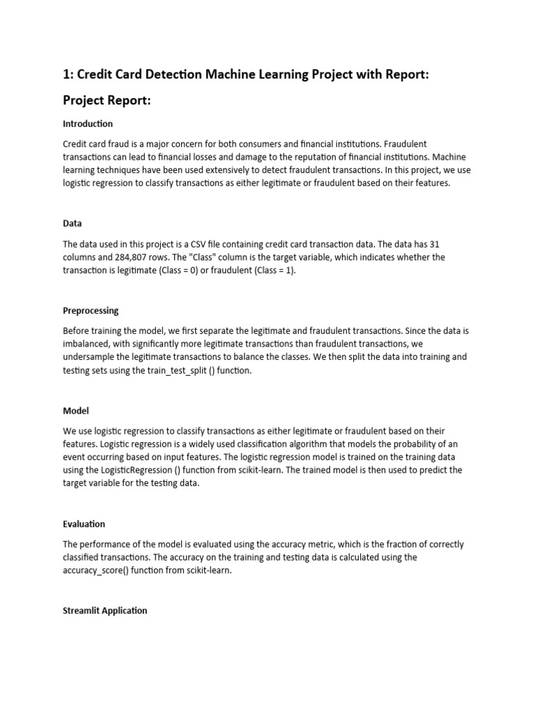 Credit Card Detection Machine Learning Project With Report | PDF Credit Card Detection Machine Learning Project With Report | PDF