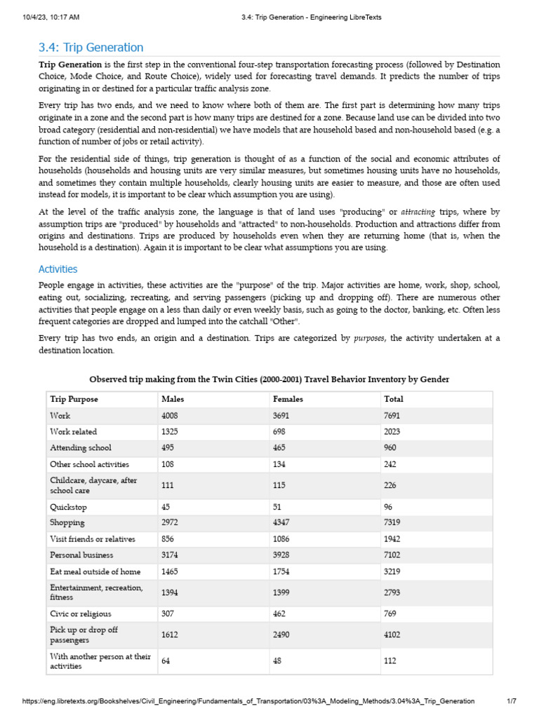 3.4 - Trip Generation - Engineering LibreTexts | PDF