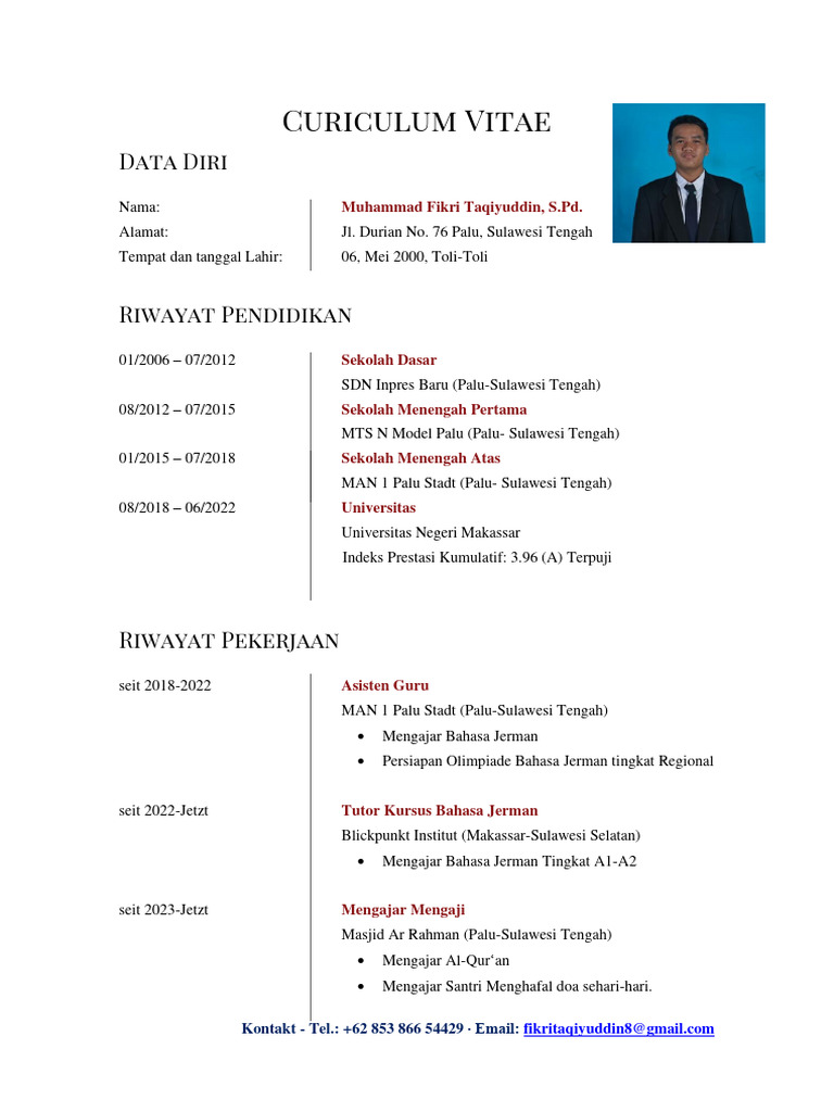 Tabellarische Lebenslauf - Muhammad Fikri Taqiyuddin, S.Pd. | PDF Tabellarische Lebenslauf - Muhammad Fikri Taqiyuddin, S.Pd. | PDF