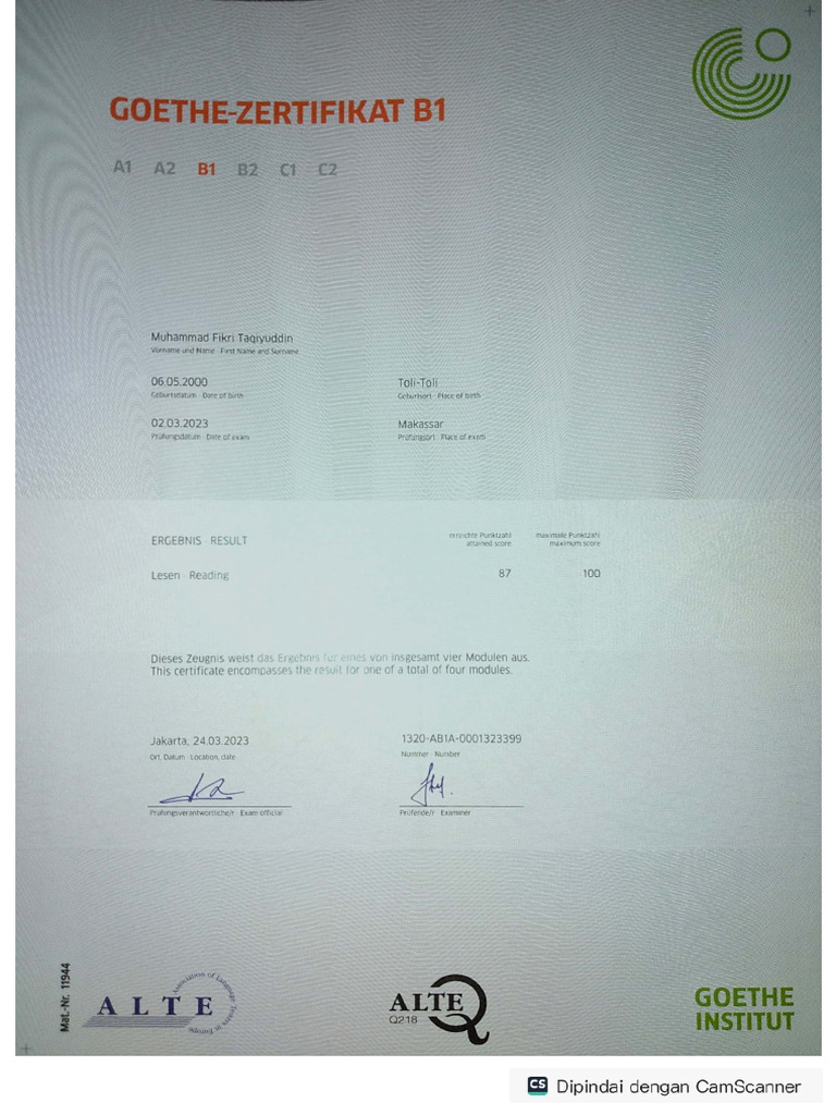 Goethe B1 Zertifikat (Lesen, Hoeren, Sprechen) | PDF