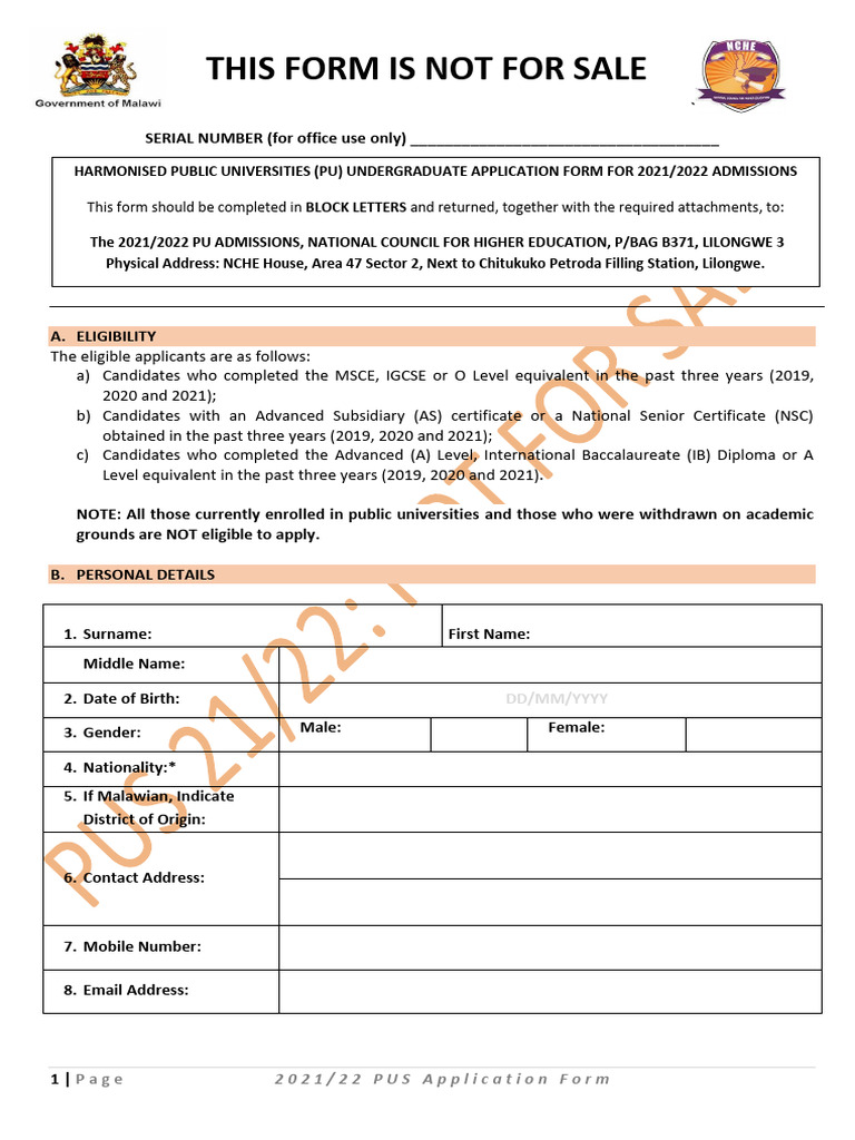 2021 22 PUS Generic Application Form | PDF