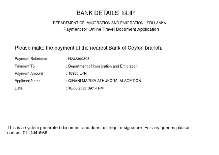 Bank Details Receipt | PDF