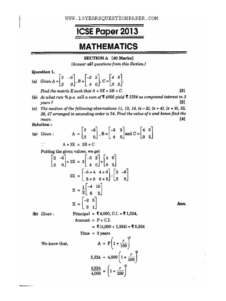 Icse Solved Maths 2013 | PDF Icse Solved Maths 2013 | PDF