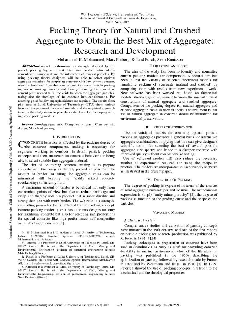 Packing Theory For Natural and Crushed Aggregate To Obtain The Best Mix ...