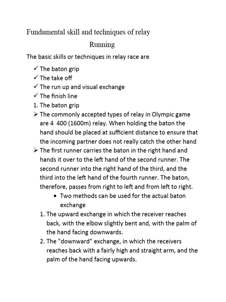 Fundamental Skill and Techniques of Relay | PDF