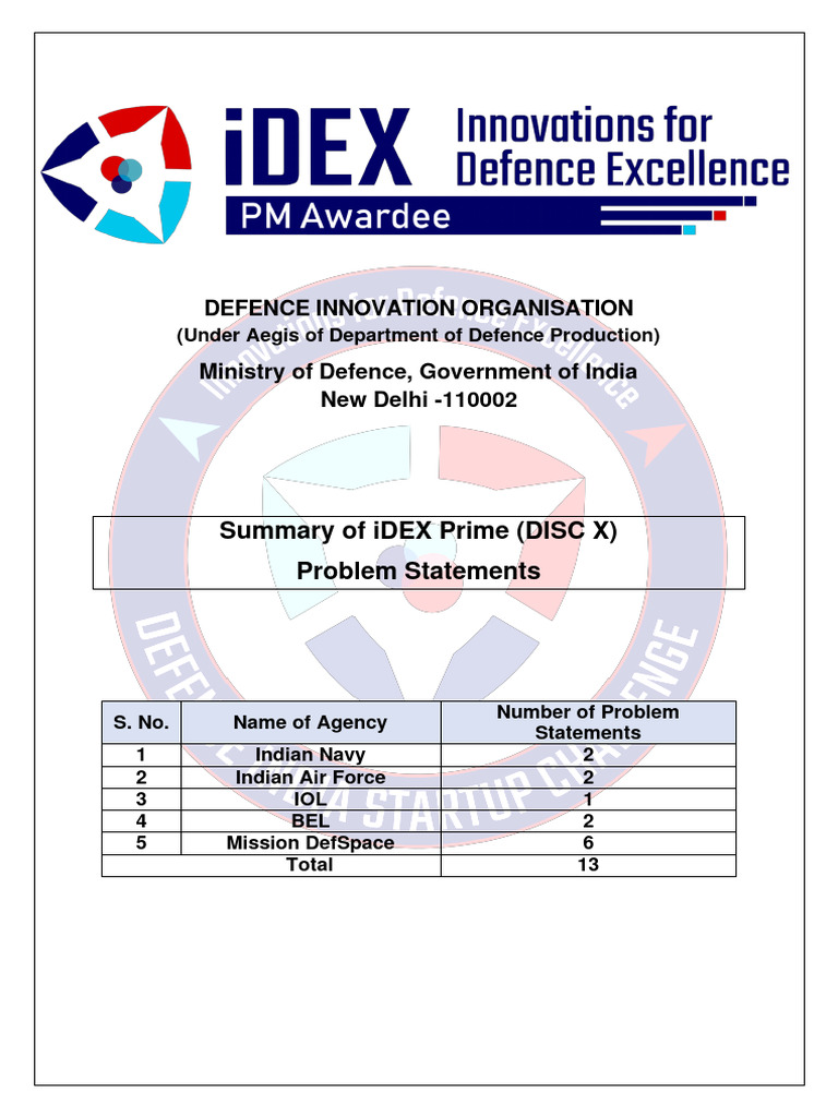 iDEX Prime DISC X Problem Statements | PDF | Computers