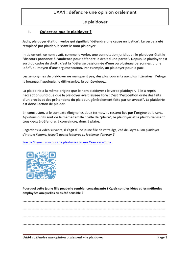 UAA4 Plaidoyer Élève 2023 | PDF