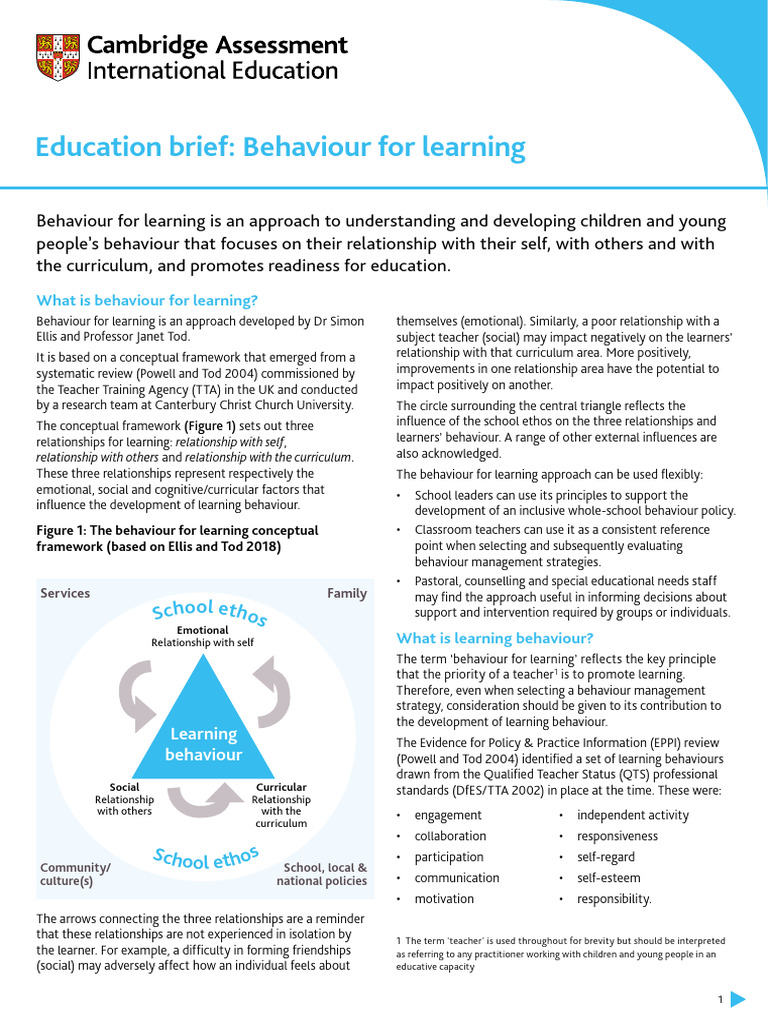 Behaviour For Learning | PDF | Learning | Teachers