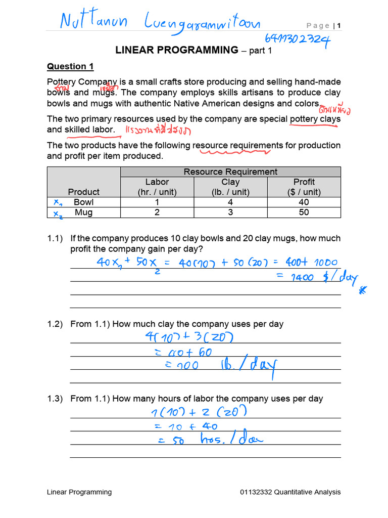 Linear Programming 01 Exercise | PDF