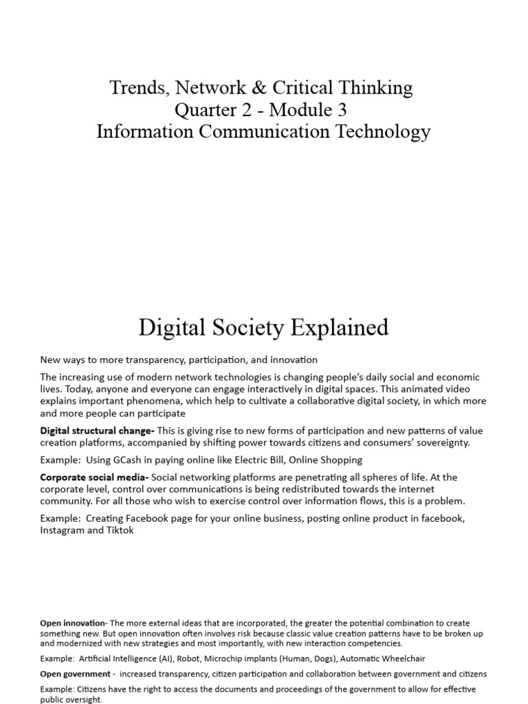 Trends, Network & Critical Thinking Quarter 2 - Module 3 Information Communication Technology | PDF