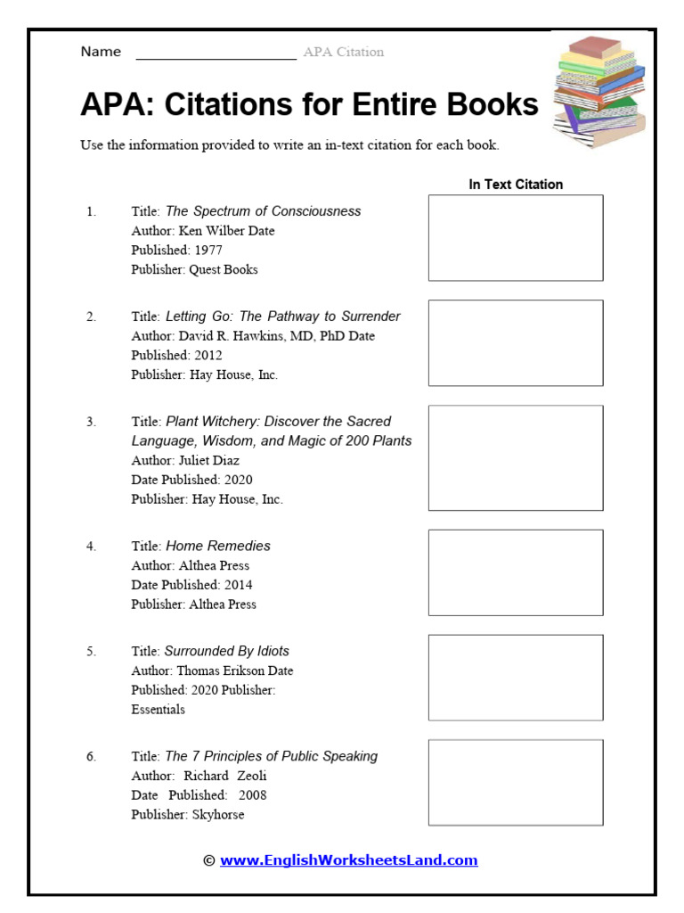 Apa Worksheet - Book | PDF