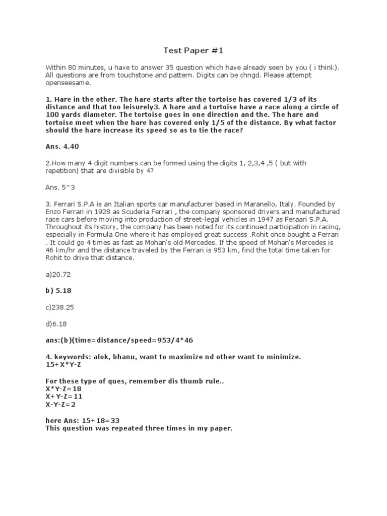 Tcs Papers | PDF | Ferrari | Teaching Mathematics