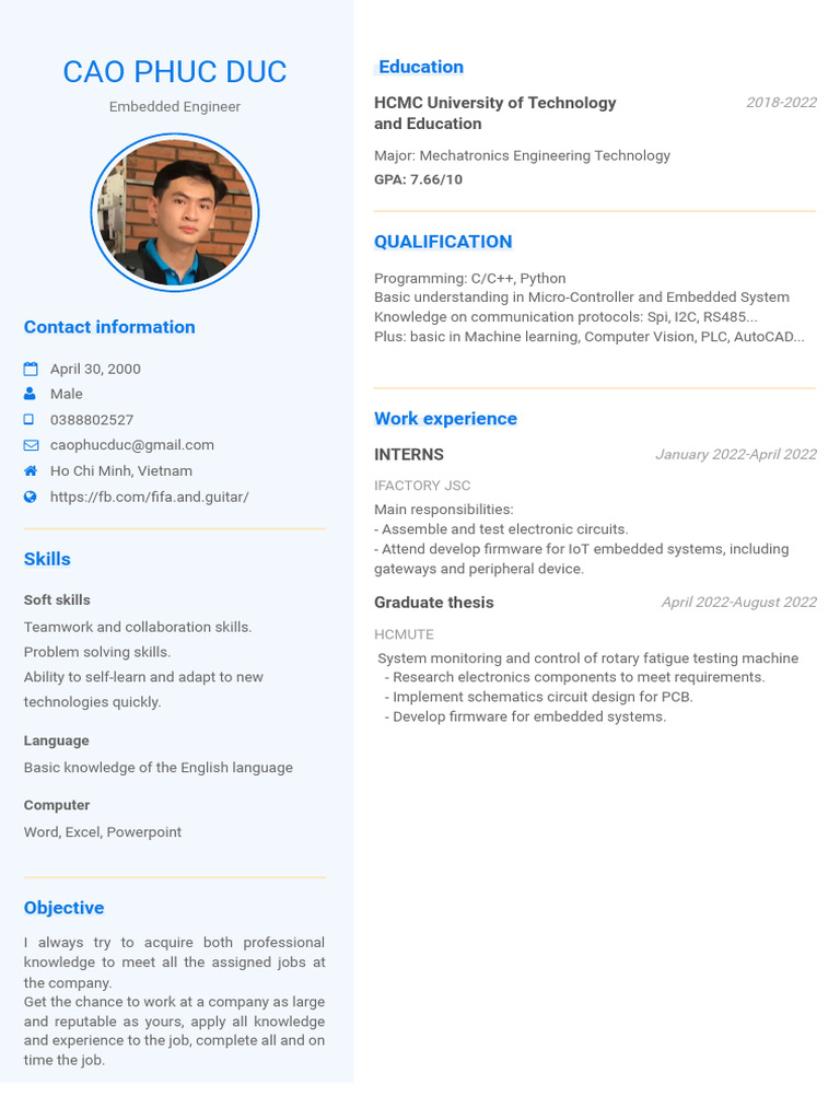 Cao-Phuc-Duc-Embedded Fresher-CV | PDF