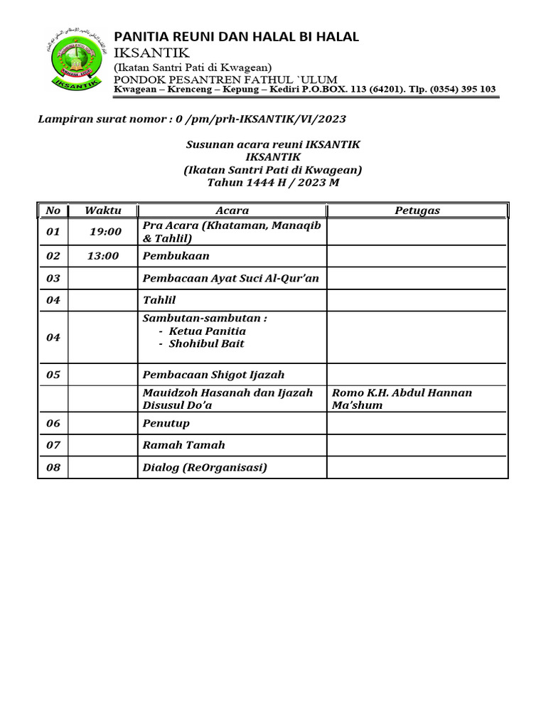 Reuni IKSANTIK 2023: Susunan Acara dan Biaya | PDF
