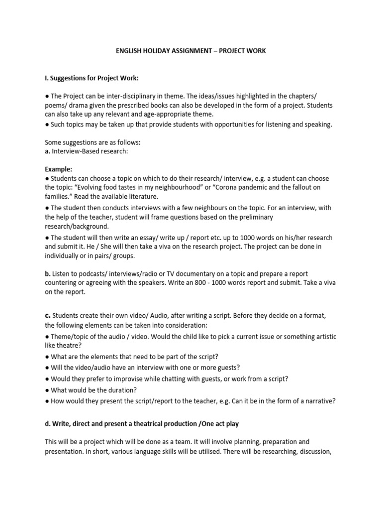 Holiday Assignment Project Work | PDF