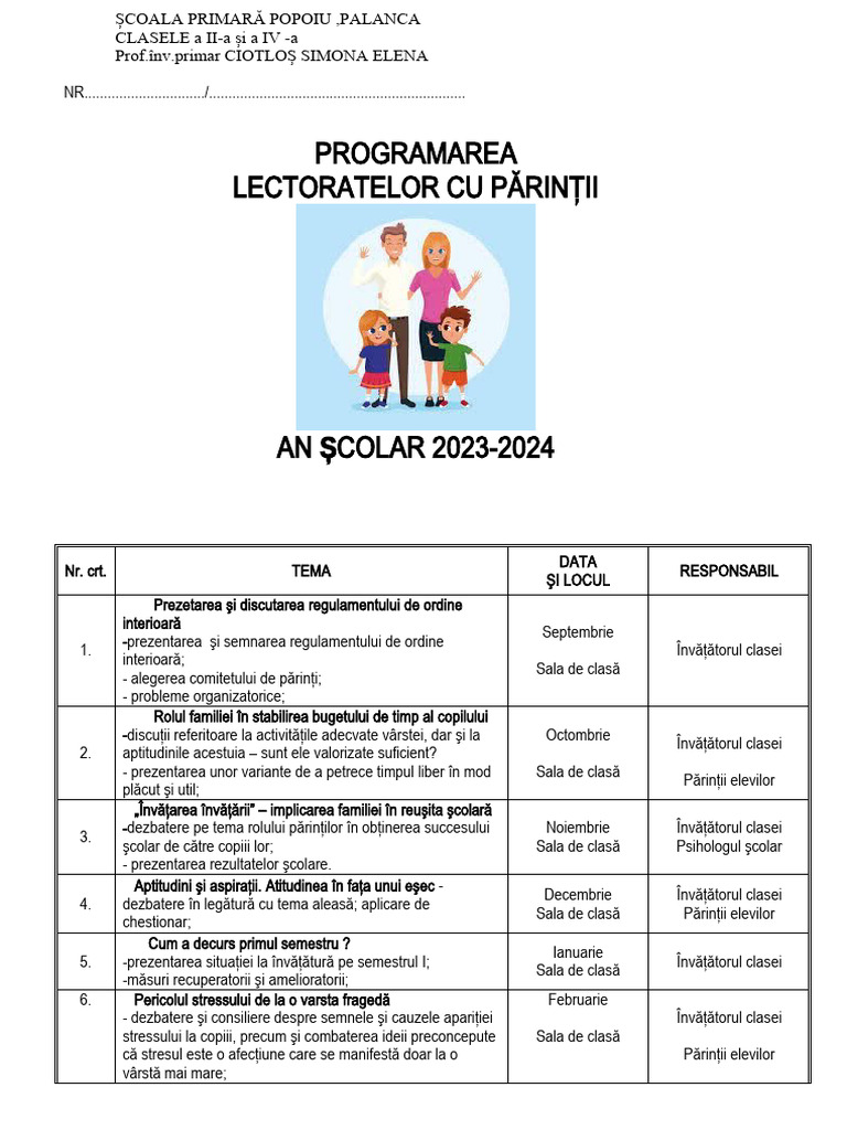 Lectorate Cu Parintii 2022-2023 | PDF
