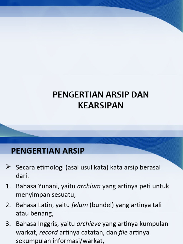 Pengertian Arsip Dan Jenis2 Arsip Materi | PDF