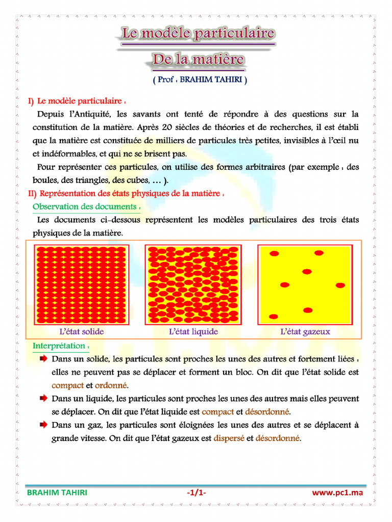 Le Modèle Particulaire - Prof - TAHIRI (WWW - Pc1.ma) | PDF